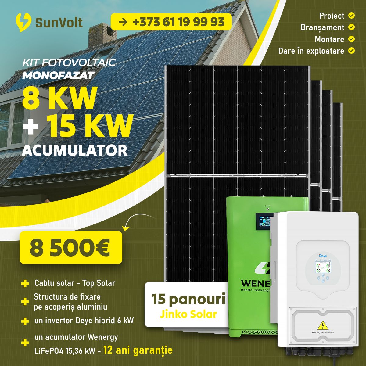 Kit fotovoltaic 8kW + 15kW acumulator | SunVolt